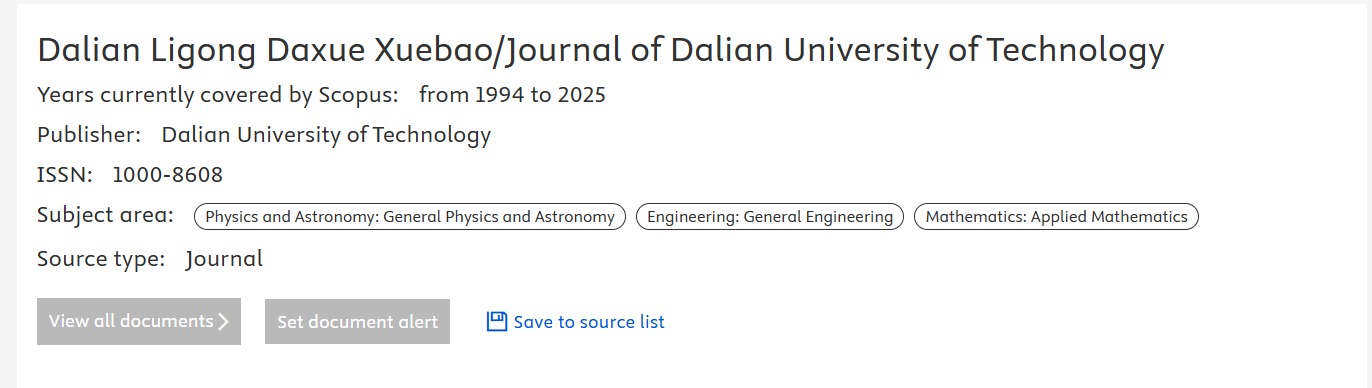 Journal of Dalian University of Technology – ISSN: 1000-8608 | Impact ...